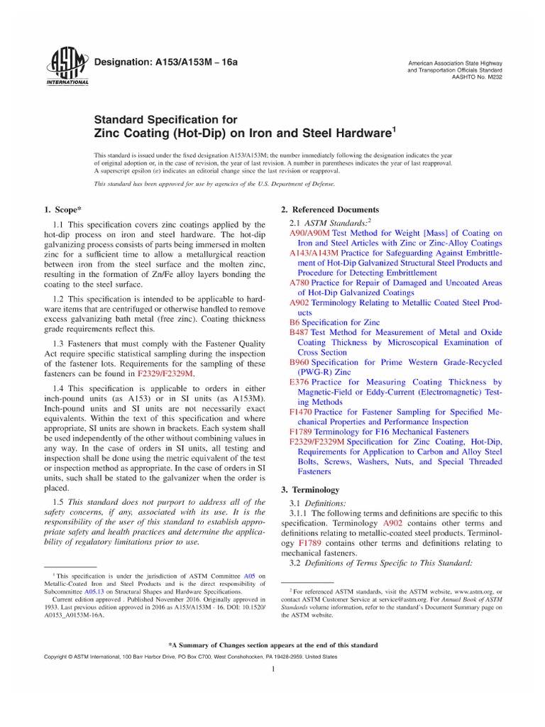 ASTM A153 2016a | PDF