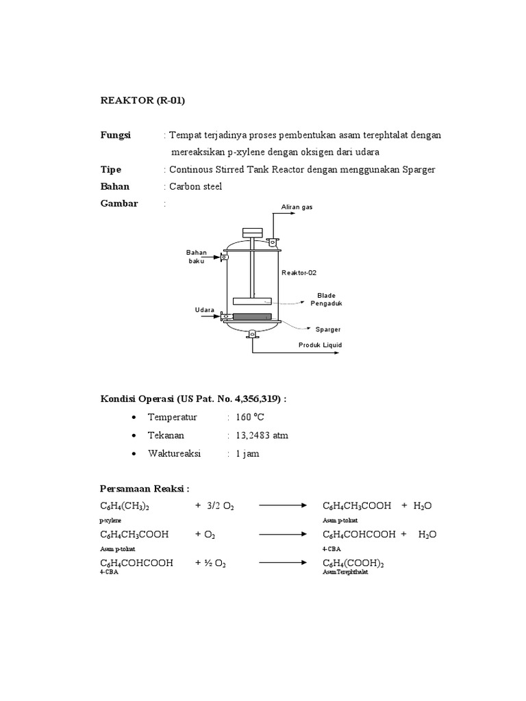 Desain Reaktor CSTR untuk Asam Tereftalat | PDF