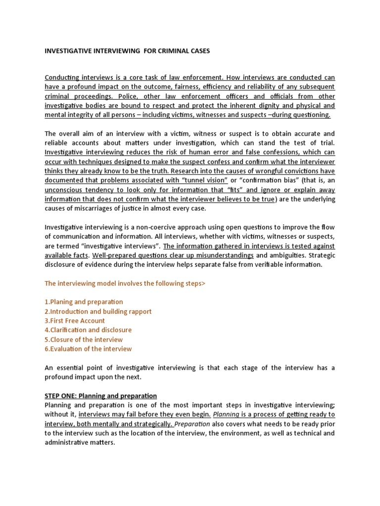 Investigative Interviewing For Criminal Cases: Is A Process of Getting ...