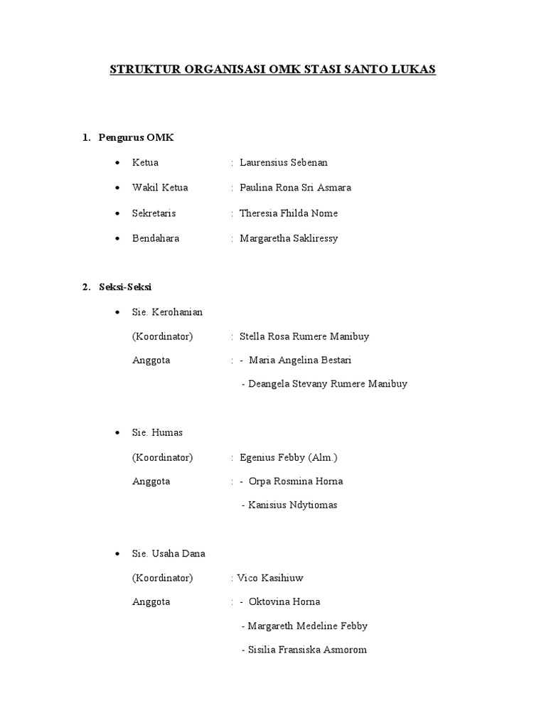 Struktur Omk Santo Lukas | PDF