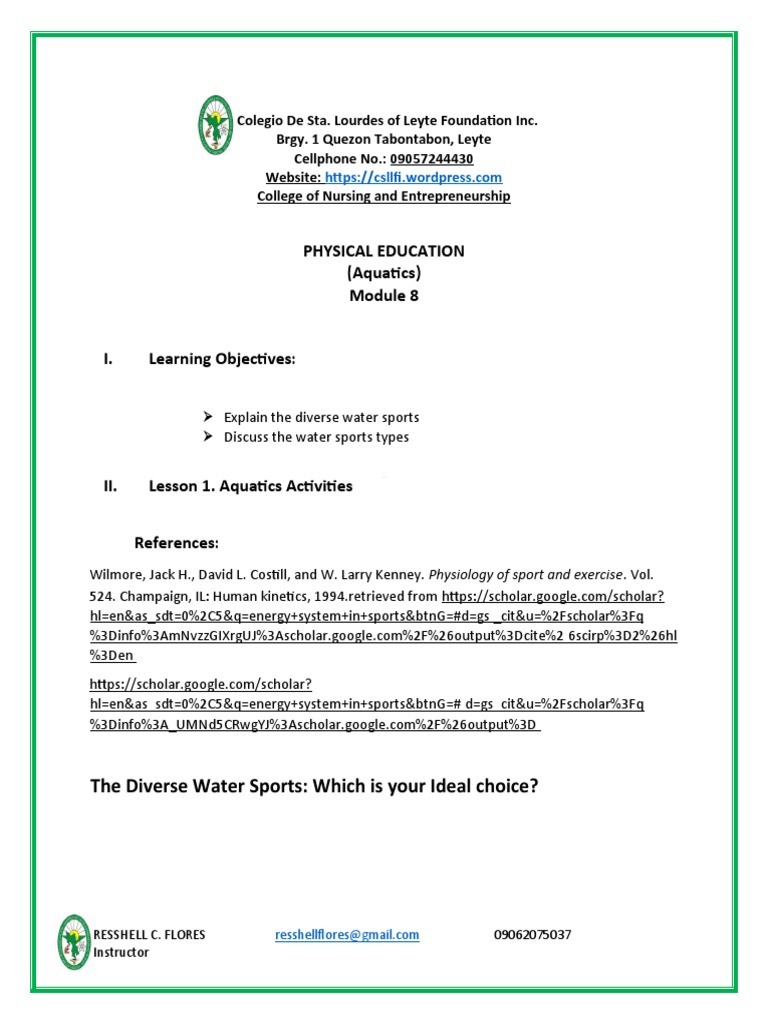 Module 9 in Physical Education Aquatic | PDF | Scuba Diving ...