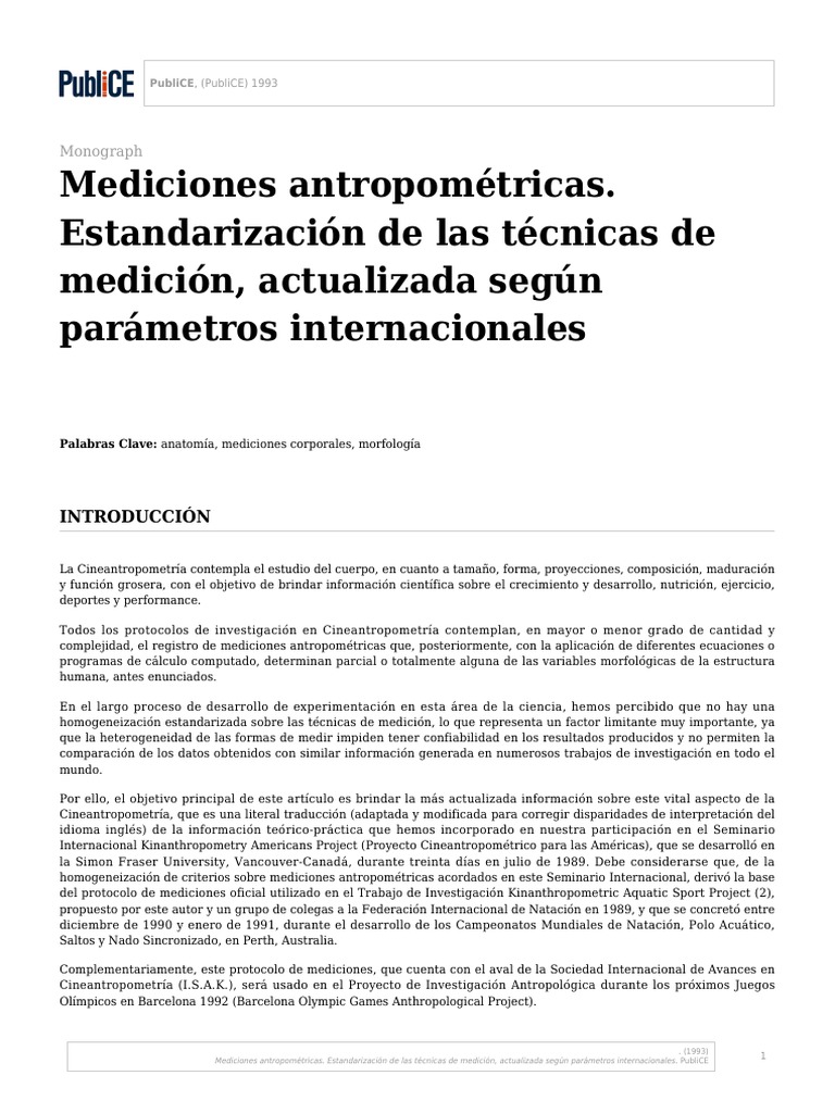 Mediciones Antropometricas Estandarizacion de Las Tecnicas de Medicion | PDF | Mano | Rodilla