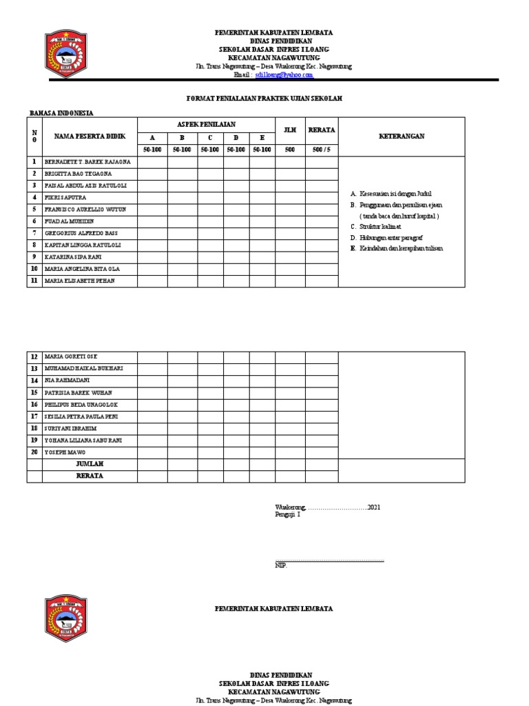 Format Penilaian Us Praktek | PDF