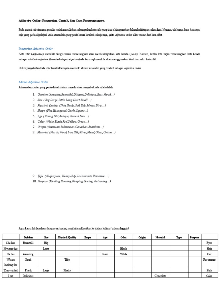 Adjective Order | PDF