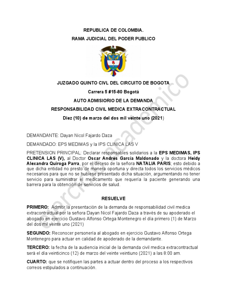 Auto Admisorio de La Demanda | PDF | Gobierno | Justicia