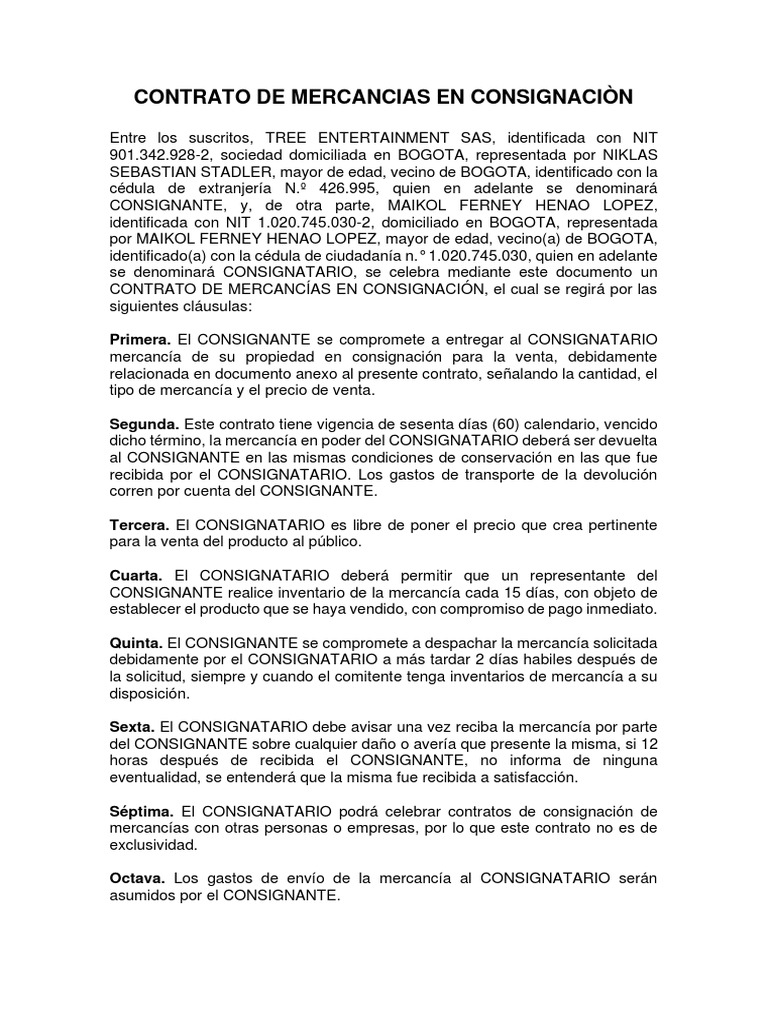 Contrato en Consignacion Dapper | PDF