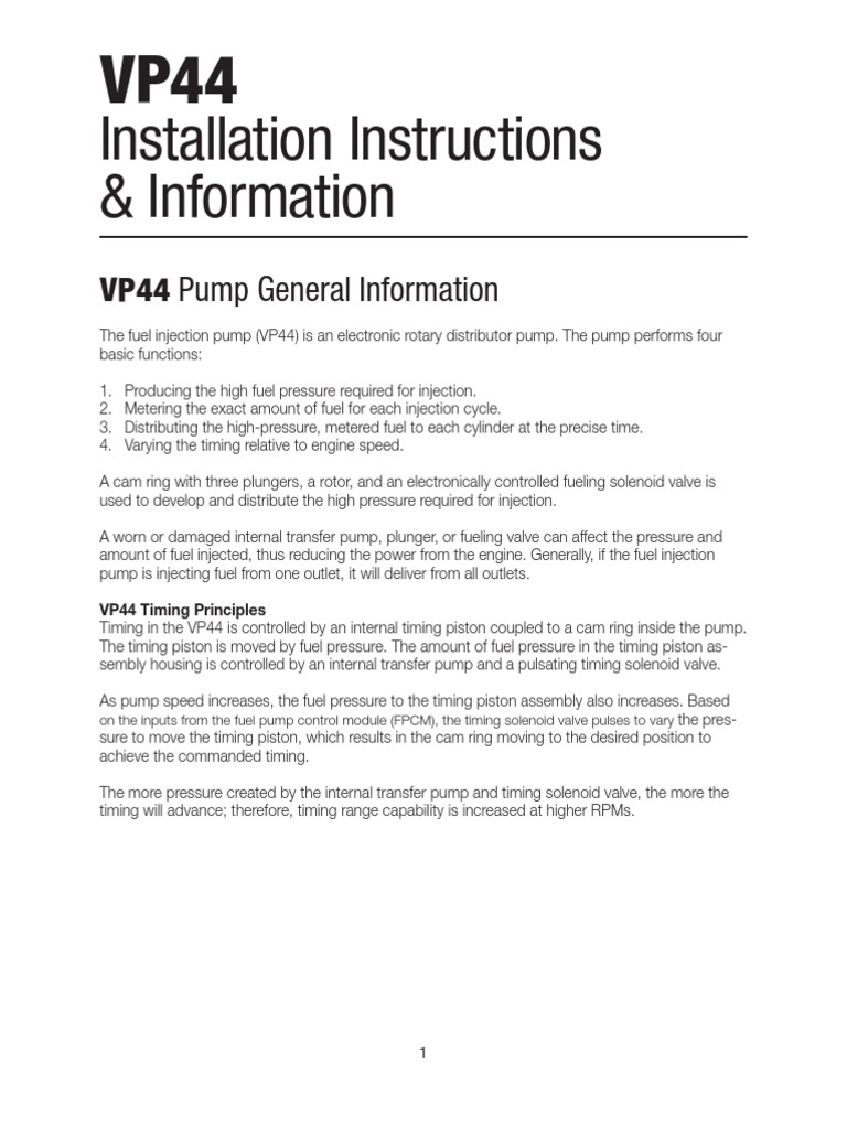 VP44 Install | PDF | Pump | Valve