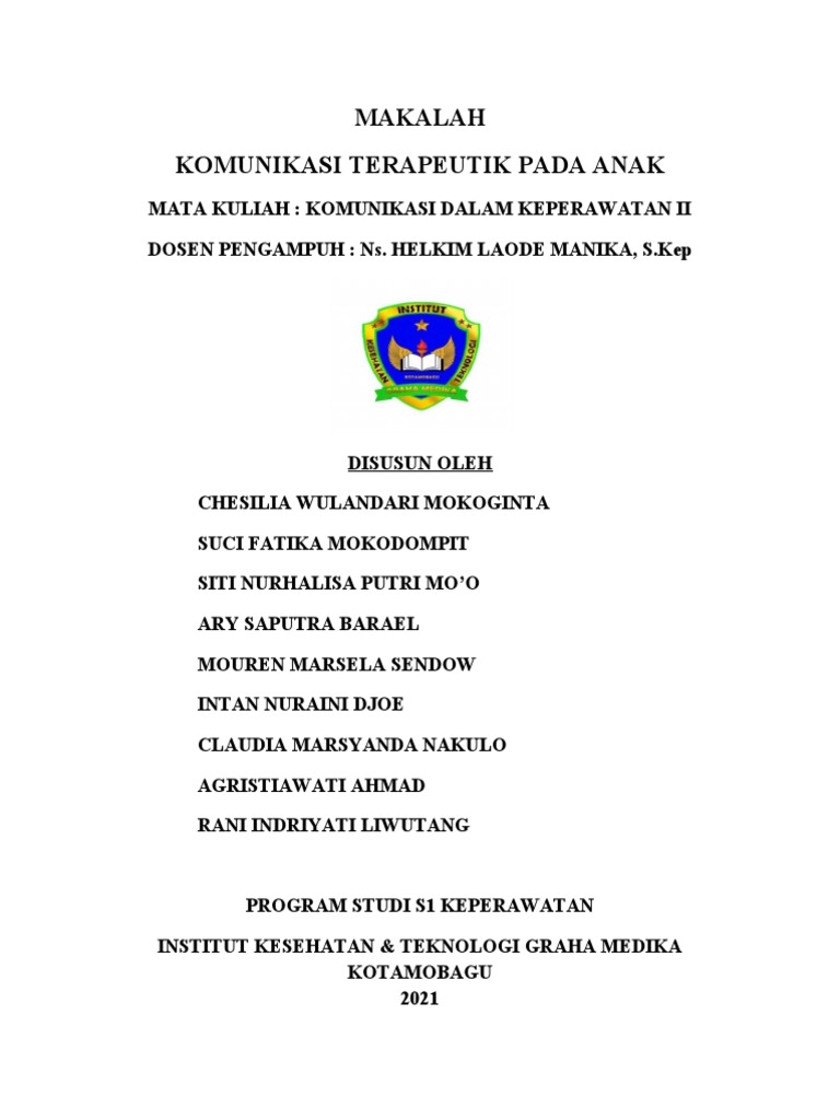 Makalah Kel. 1 KDK Ii Sem 3. Komunikasi Terapeutik Pada Anak | PDF