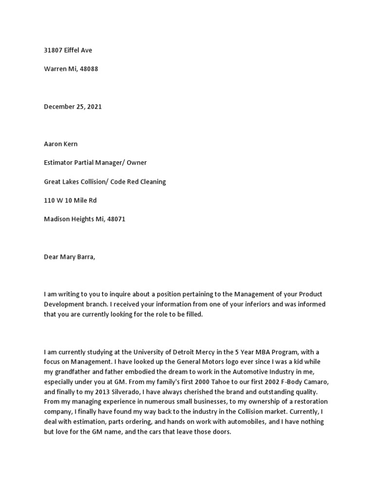 Cover Letter - Aaron Kern | PDF | Career & Growth | Business
