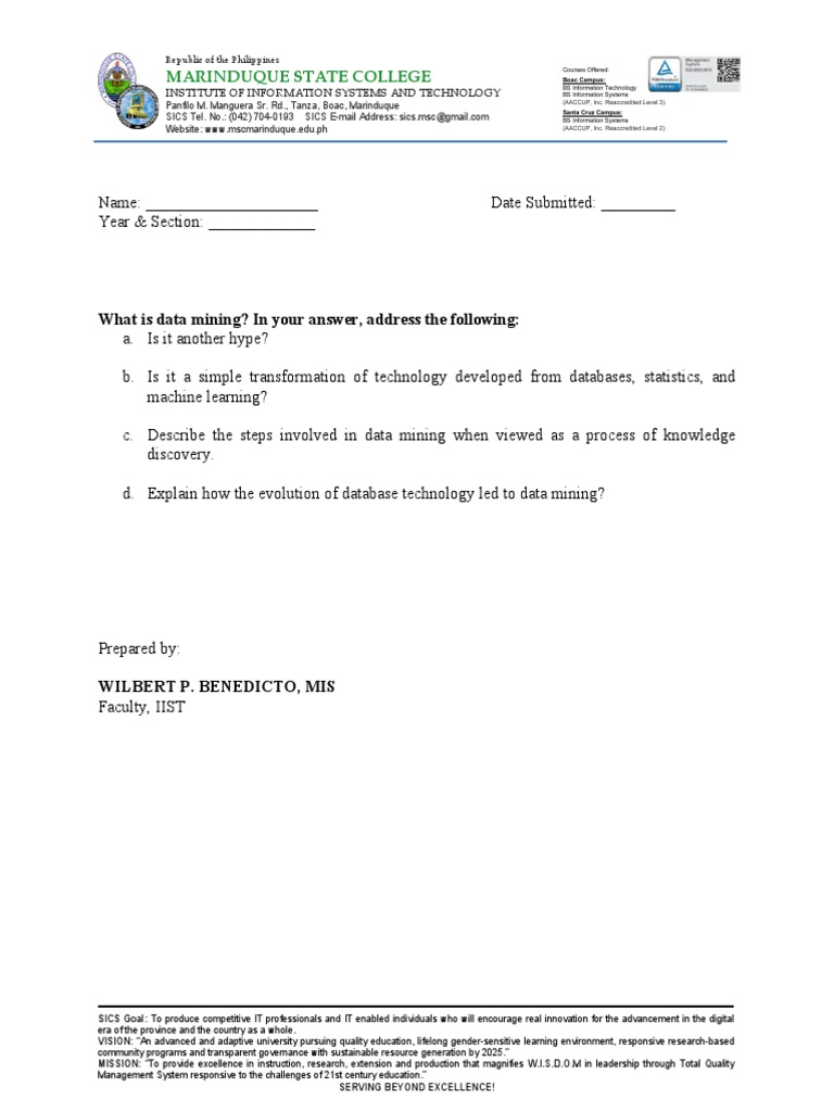 Marinduque State College: What Is Data Mining? in Your Answer, Address The Following | PDF ...