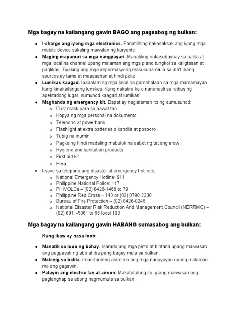 Bago, Habang, at Pagkatapos NG Pagsabog NG Bulkan | PDF