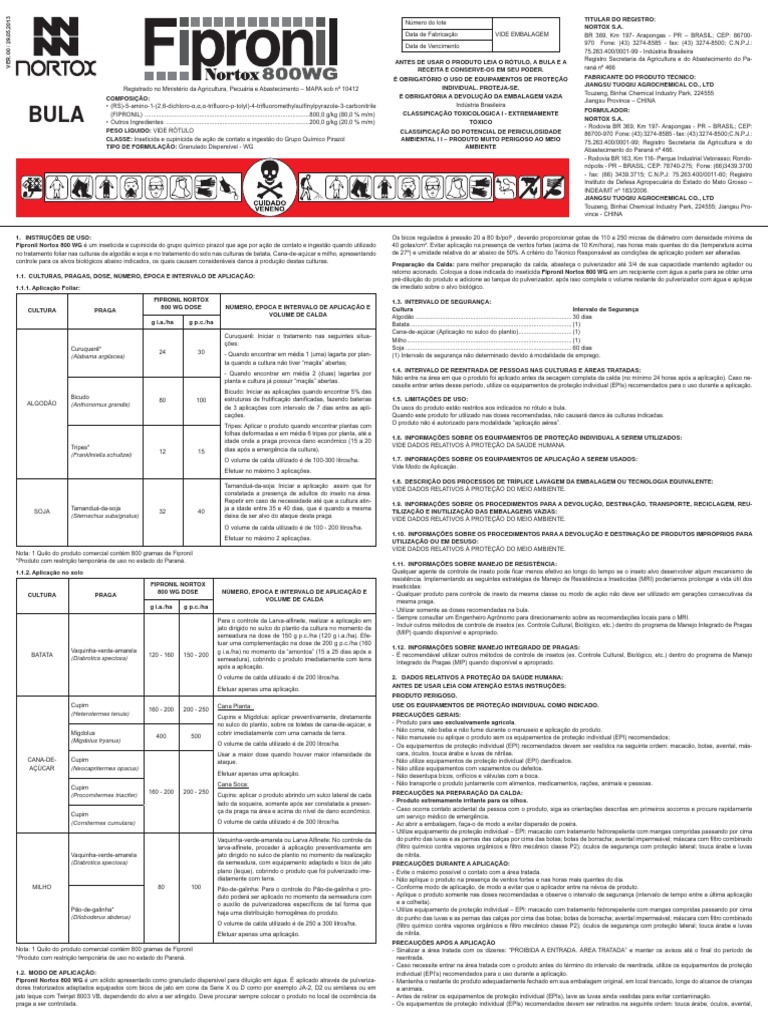 Fipronil 800 Bula-Nortox | PDF | Embalagem e rotulagem | Inseticida