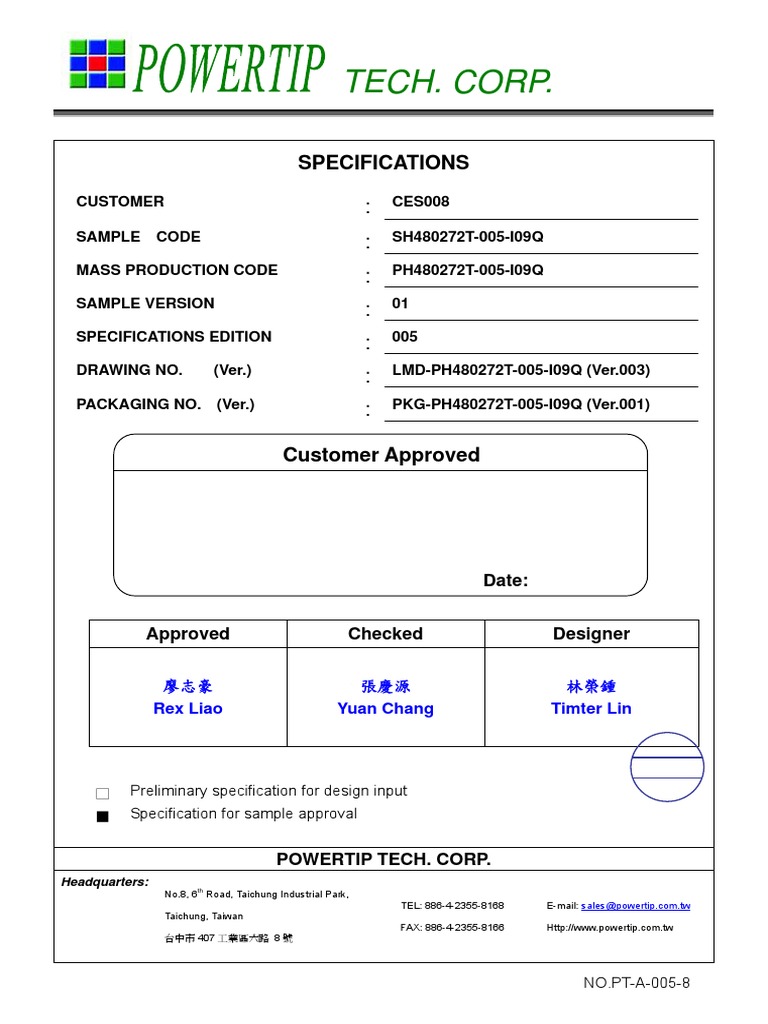 Tech. Corp.: Specifications | PDF | Liquid Crystal Display ...