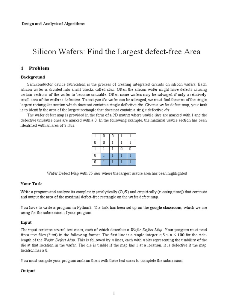 Silicon Wafers: Find The Largest Defect-Free Area: 1 Problem | PDF ...