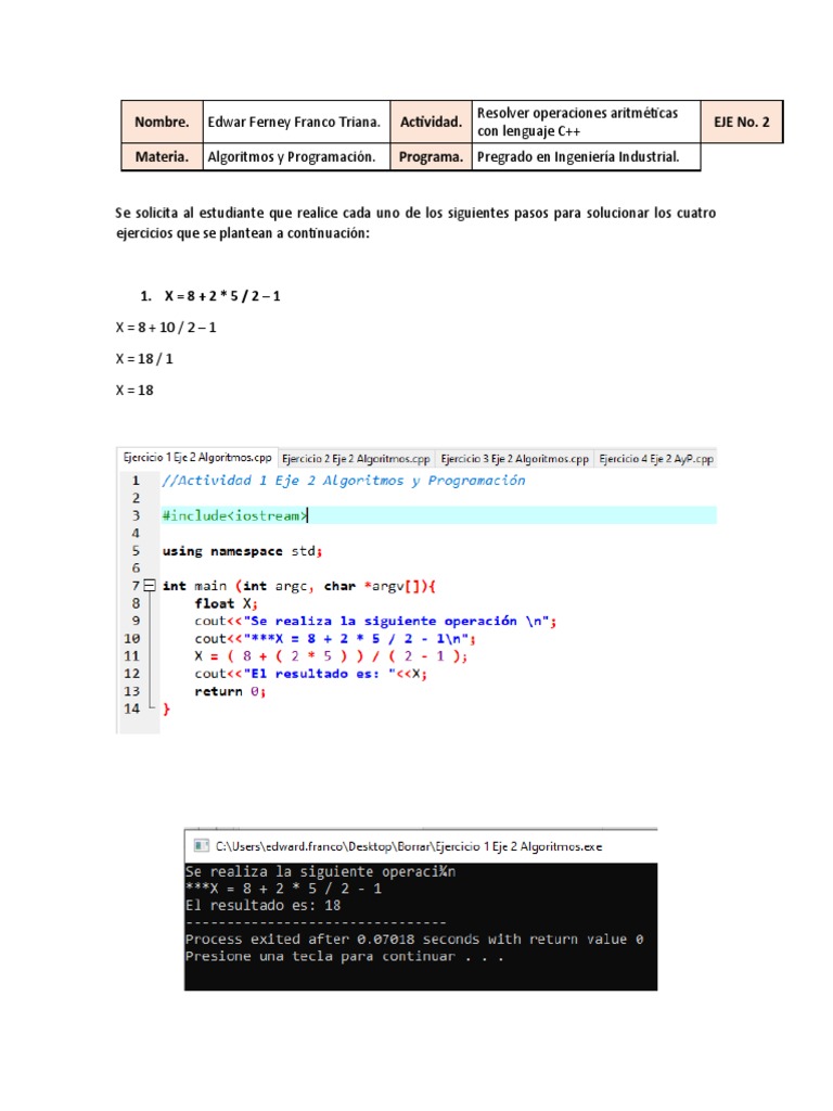 Actividad Eje 2 Algoritmos y Programación | PDF