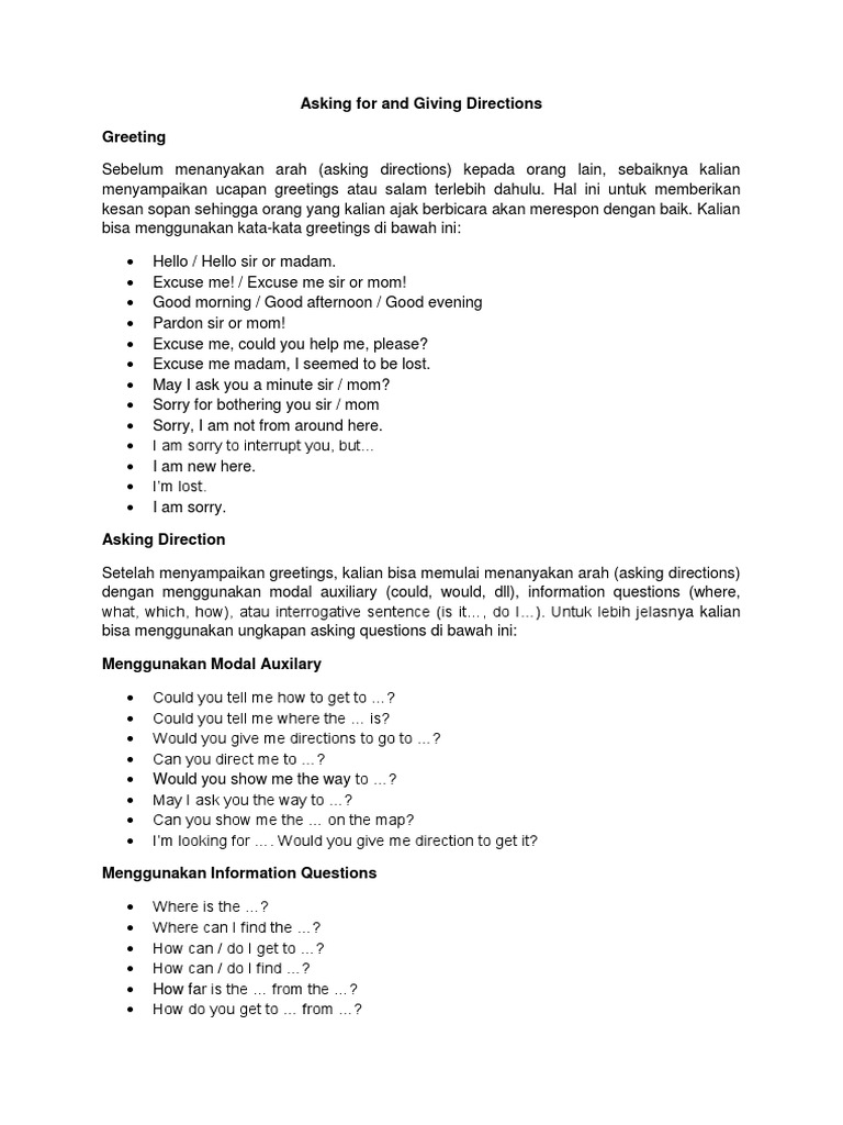 Panduan Menanyakan dan Memberi Arah | PDF