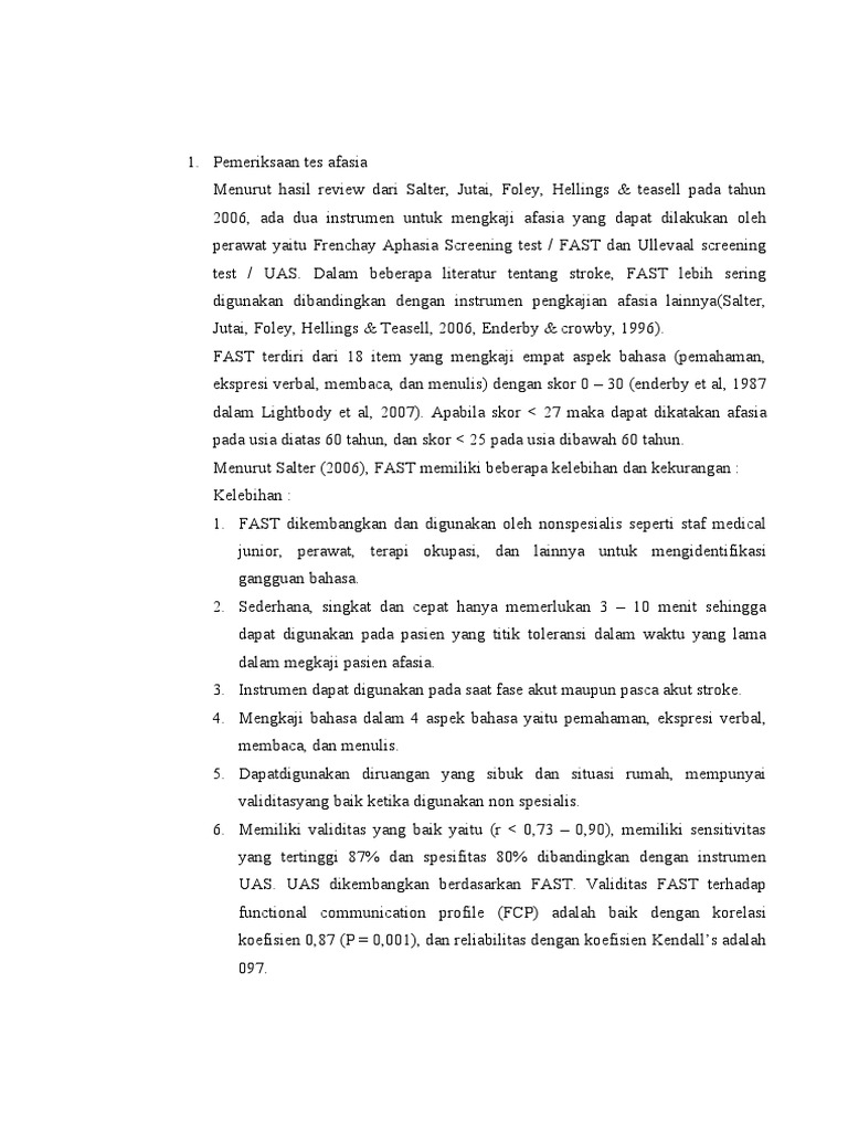 Pemeriksaan Tes Afasia | PDF | Seni & Disiplin Bahasa