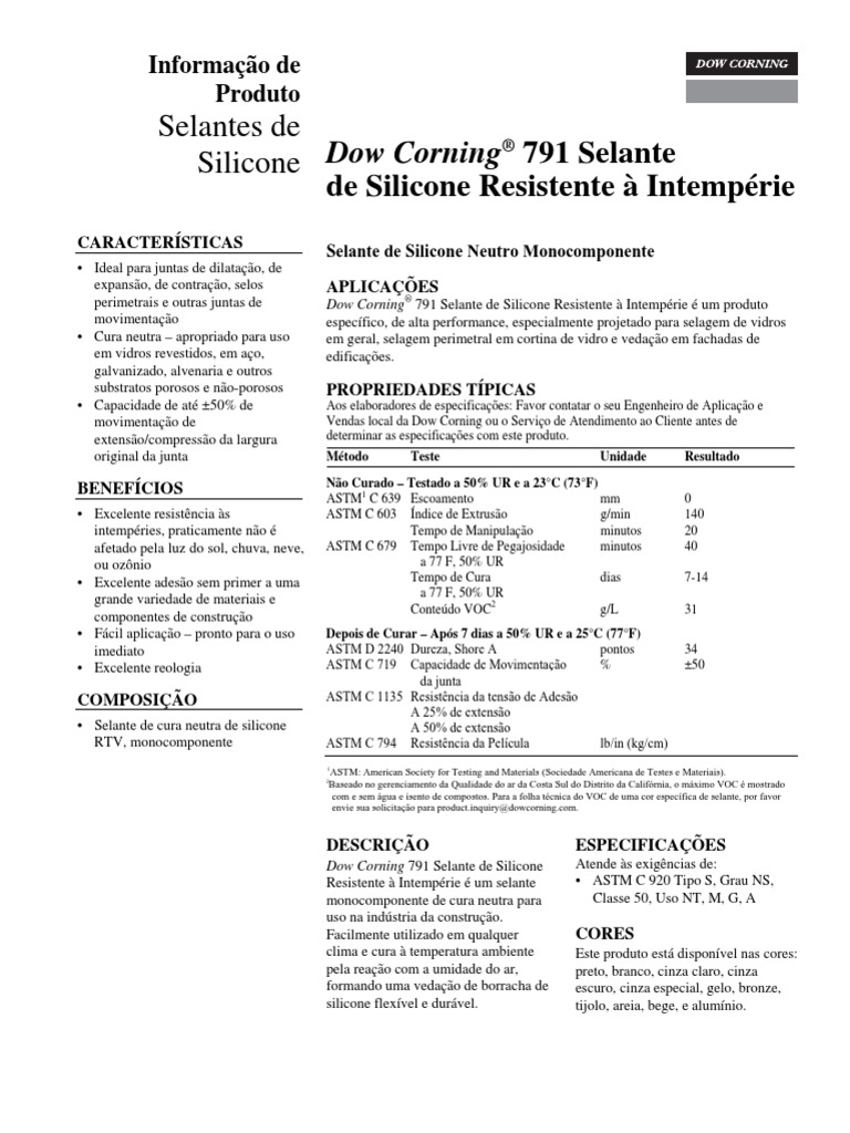 Ficha Técnica 791 - Dow Corning | PDF | Embalagem e rotulagem