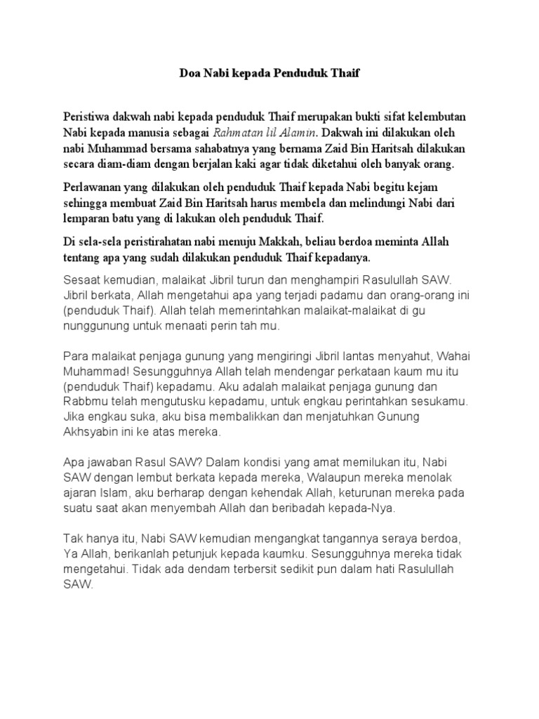 Doa Nabi Kepada Penduduk Thaif | PDF