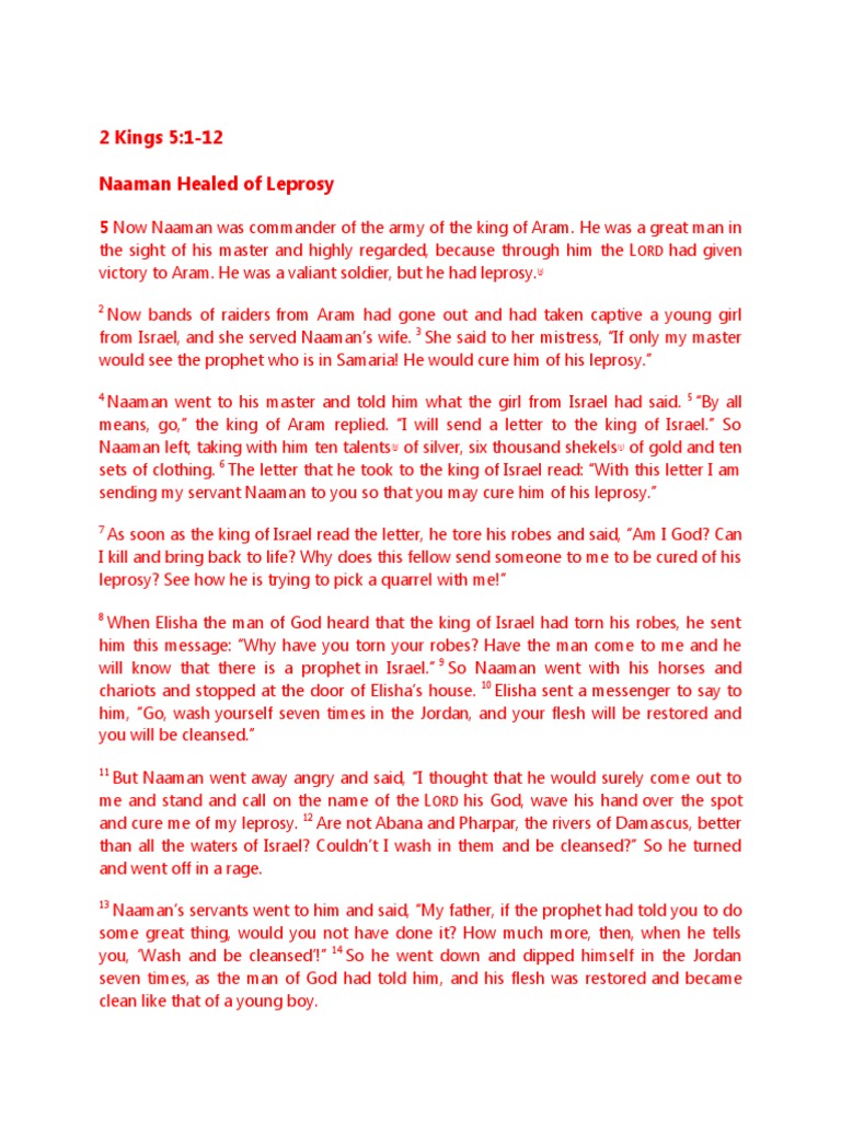 2 Kings 5:1-12 Naaman Healed of Leprosy | PDF | Religion & Spirituality