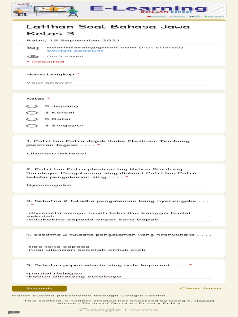 Latihan Soal Bahasa Jawa Kelas 3 | PDF