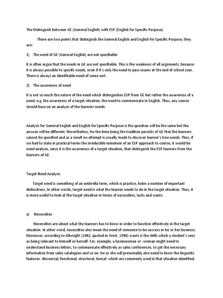 Need Analysis | PDF | English Language | Learning
