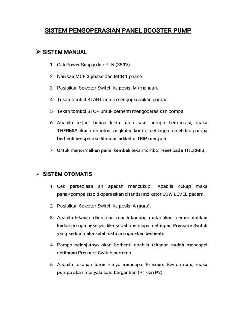 Panduan Operasi Panel Booster Pump | PDF