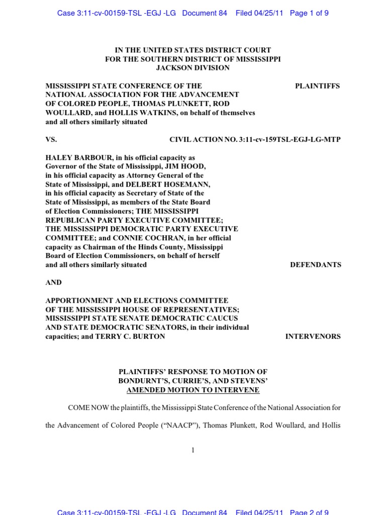 NAACP's Response To Bondurant's Currie's, and Stevens' Amended Motion ...