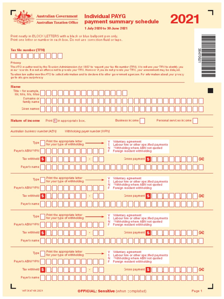 PAYG Payment Summary Schedule 2021 | PDF | Services (Economics) | Policy
