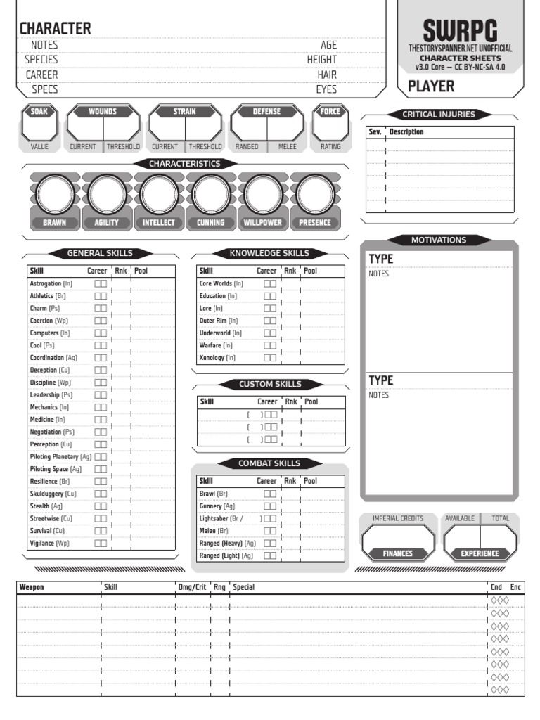 FFG - Unofficial Universal Character Sheets (Default) | PDF