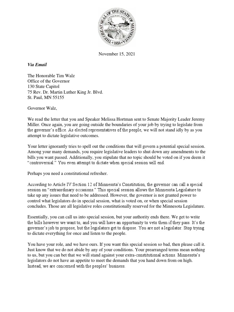 Minnesota Legislators Reject Governor's Demands | PDF | Bill (Law ...