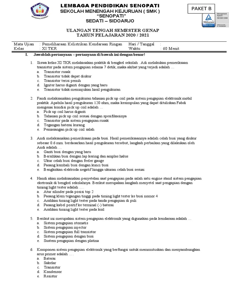 FORMAT SOAL UTS Paket B | PDF