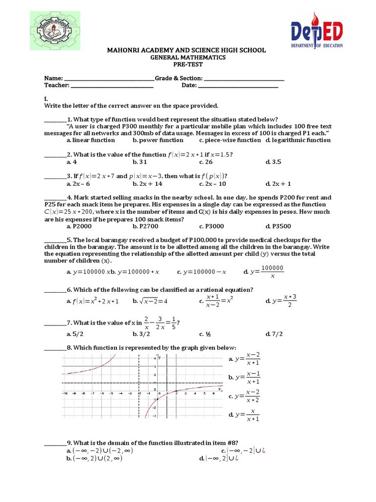 Pre Test in Gen Math | PDF | Loans | Stocks