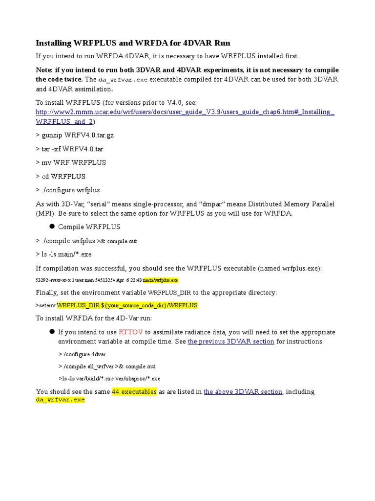 Installing WRFPLUS and WRFDA For 4DVAR Run: The Code Twice. The | PDF | Software Engineering ...