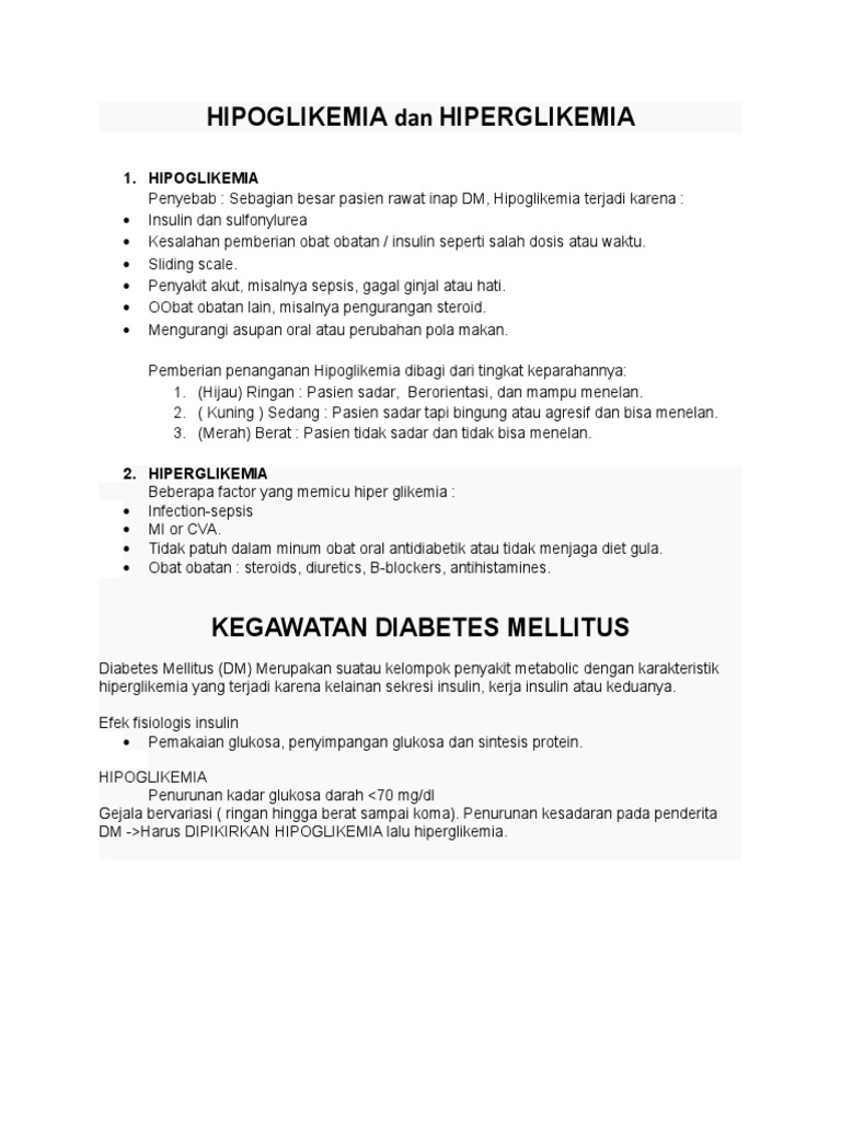 Hipoglikemia Dan Hiperglikemia | PDF
