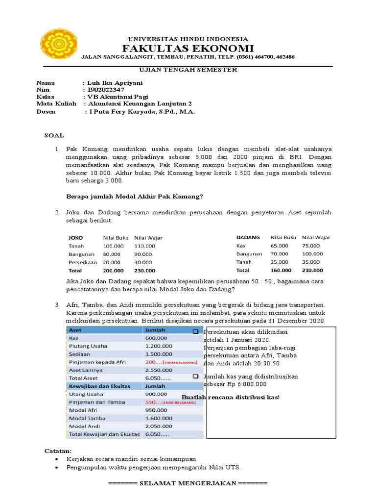 Uts Akl Ii - Luh Ika Apriyani - 1902022347 | PDF