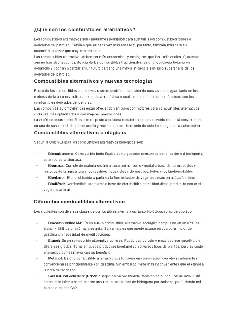 Tipos y beneficios de combustibles alternativos | PDF | Hidrógeno ...