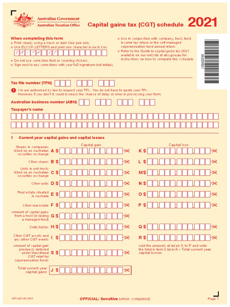 Form - Capital Gains Tax (CGT) Schedule 2021 | PDF | Capital Gains Tax ...