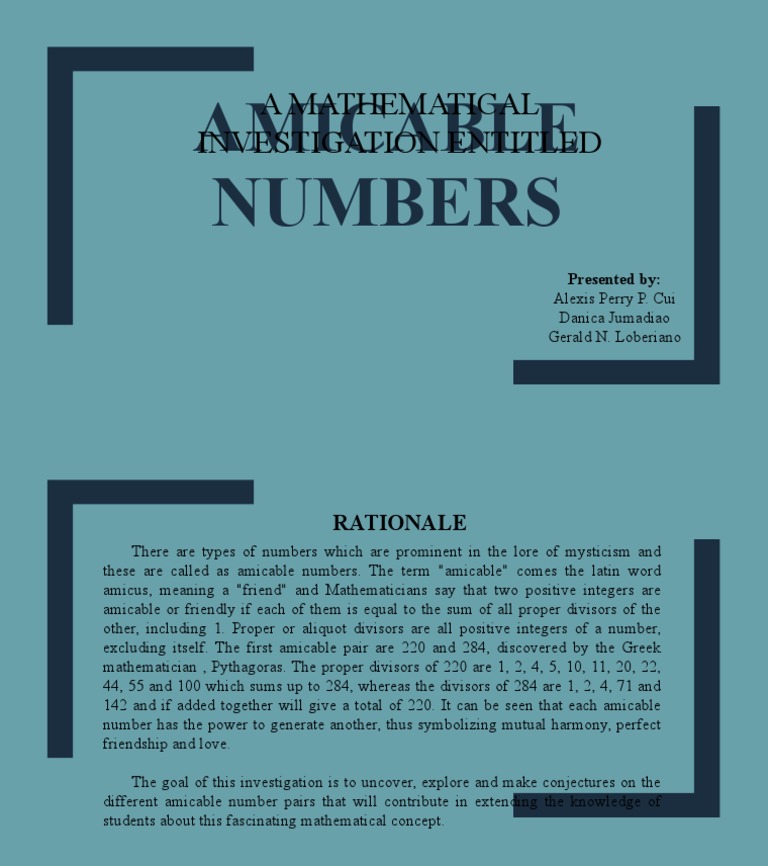 A Mathematical Investigation Entitled: Amicable Numbers | PDF