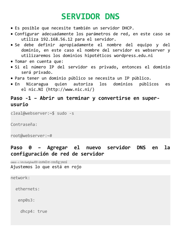Servidor DNS y DHCP | PDF | Dirección IP | sistema de nombres de dominio