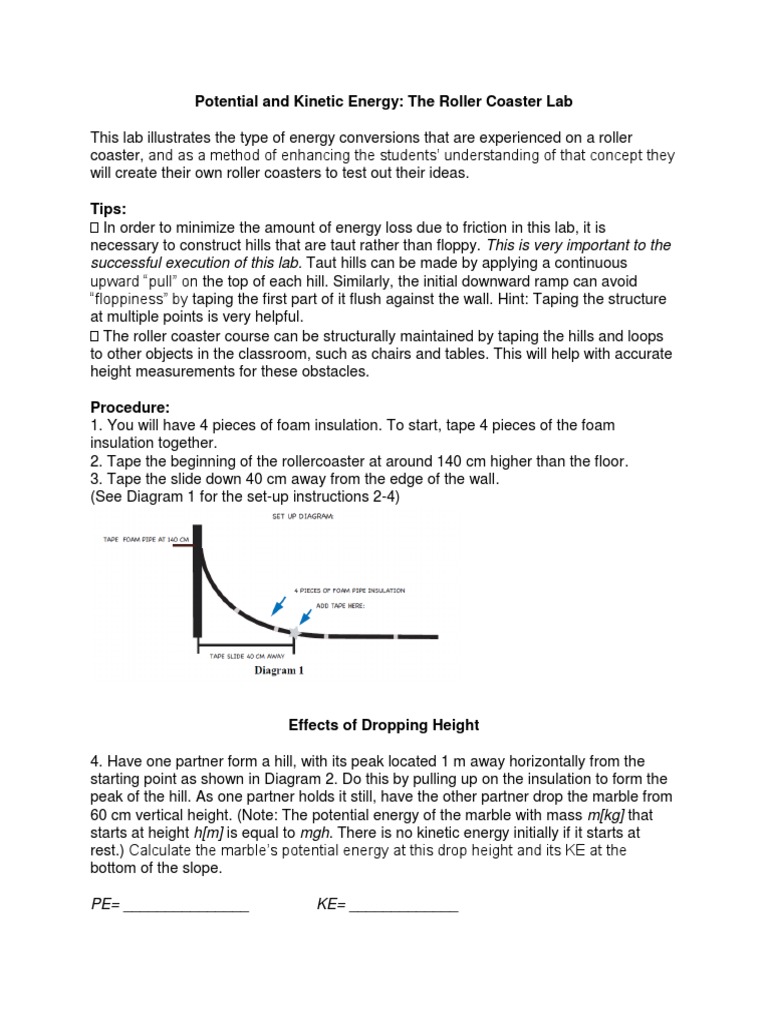 Potential and Kinetic Energy: The Roller Coaster Lab | PDF | Velocity ...