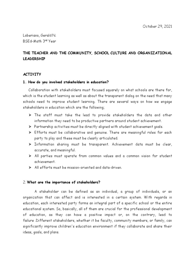 Stakeholders in Education | PDF