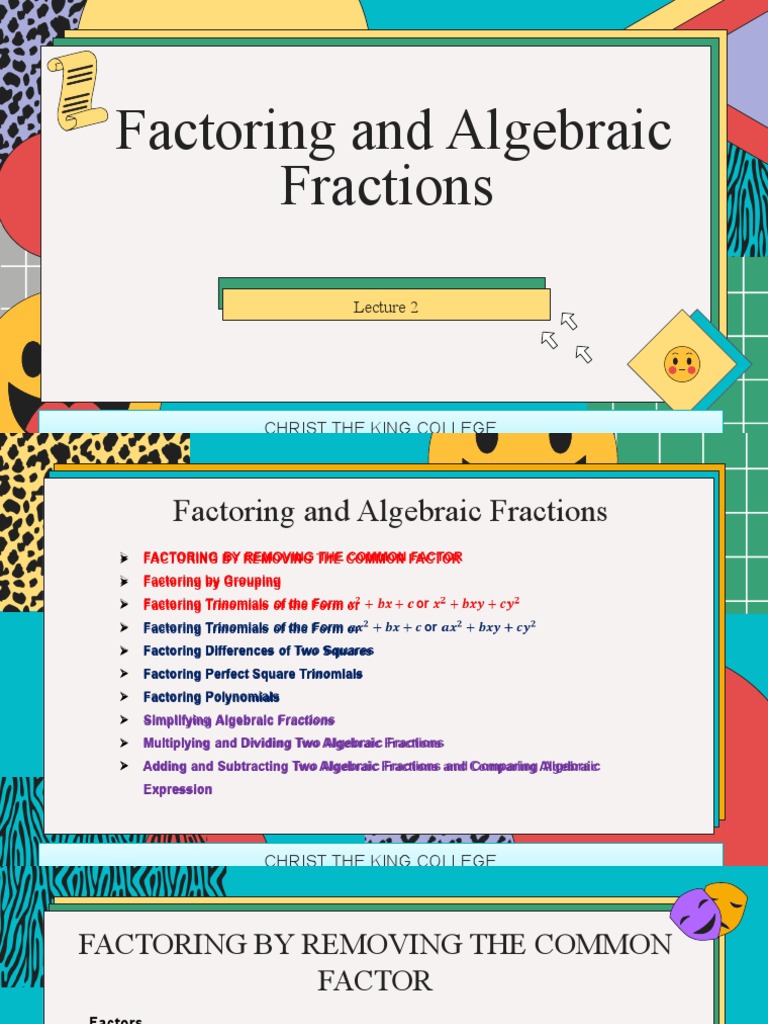 Factoring and Algebraic Fractions Techniques | PDF | Factorization ...