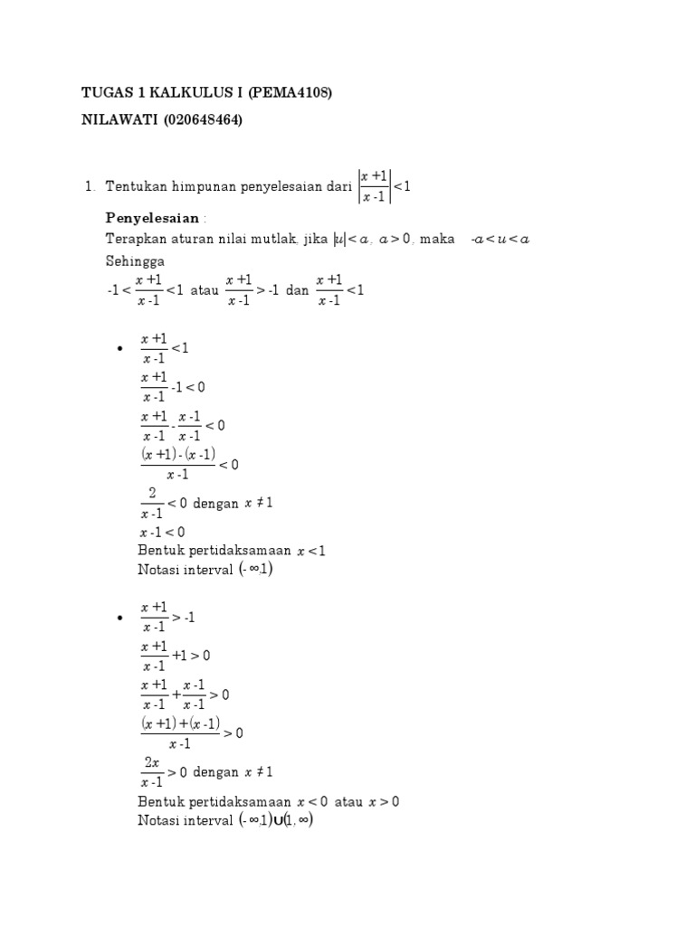 Tugas 1 Kalkulus I | PDF