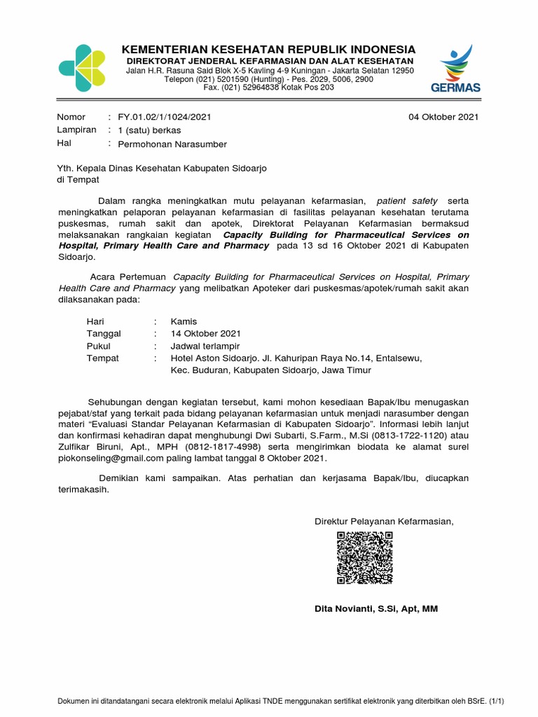Permohonan Narasumber Pelayanan Kefarmasian | PDF | Kesehatan Holistik
