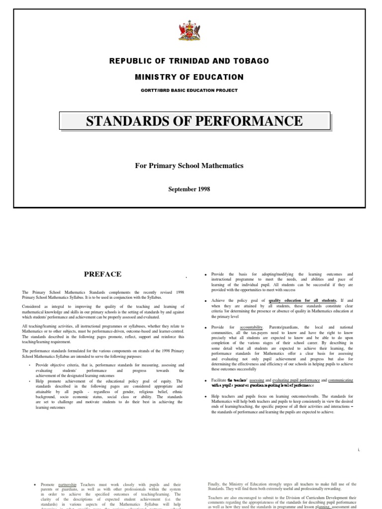 Standards of Performance PrimarySchoolMathematics | PDF | Educational ...