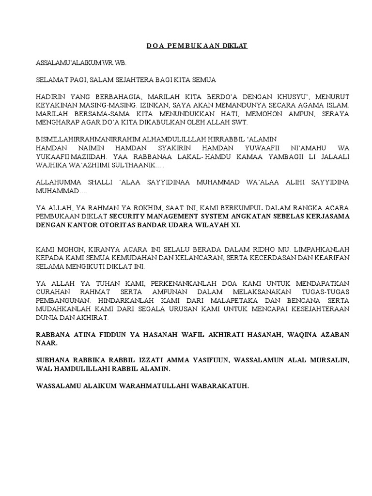 Doa Pembukaan Diklat Sems | PDF