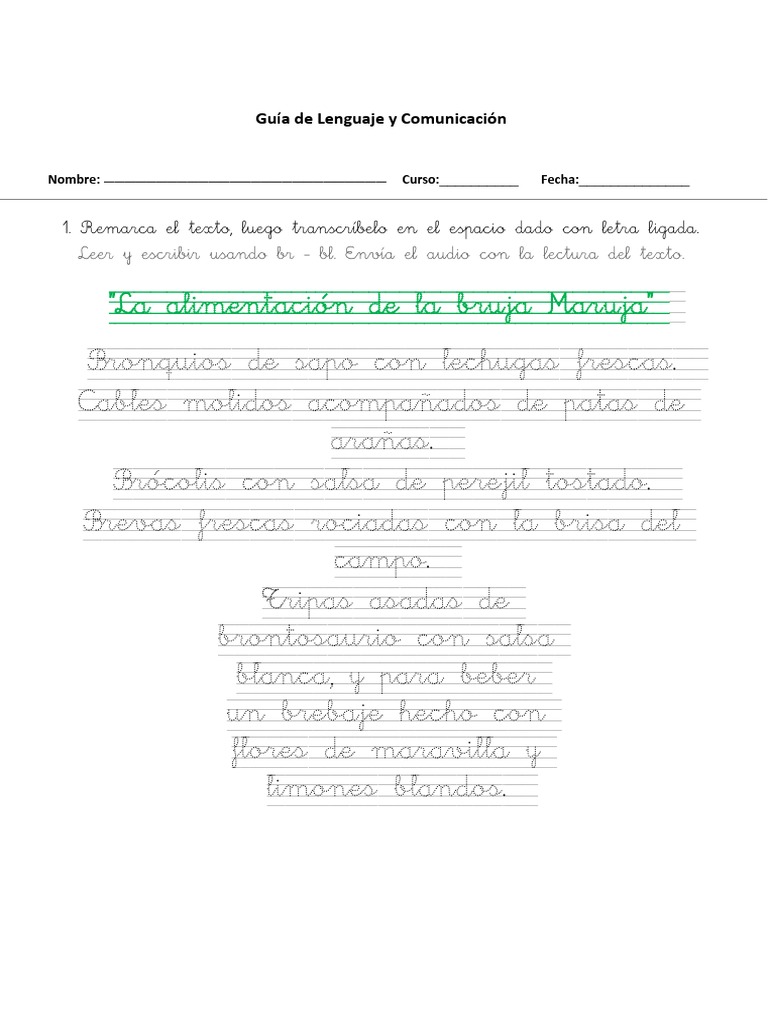 Guía - Practica Letra Ligada - Leer - Escribir - BR - BL | PDF