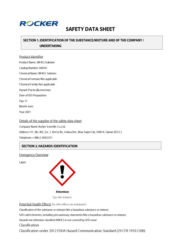 SAFETY DATA SHEET-3M KCl-202106 | PDF