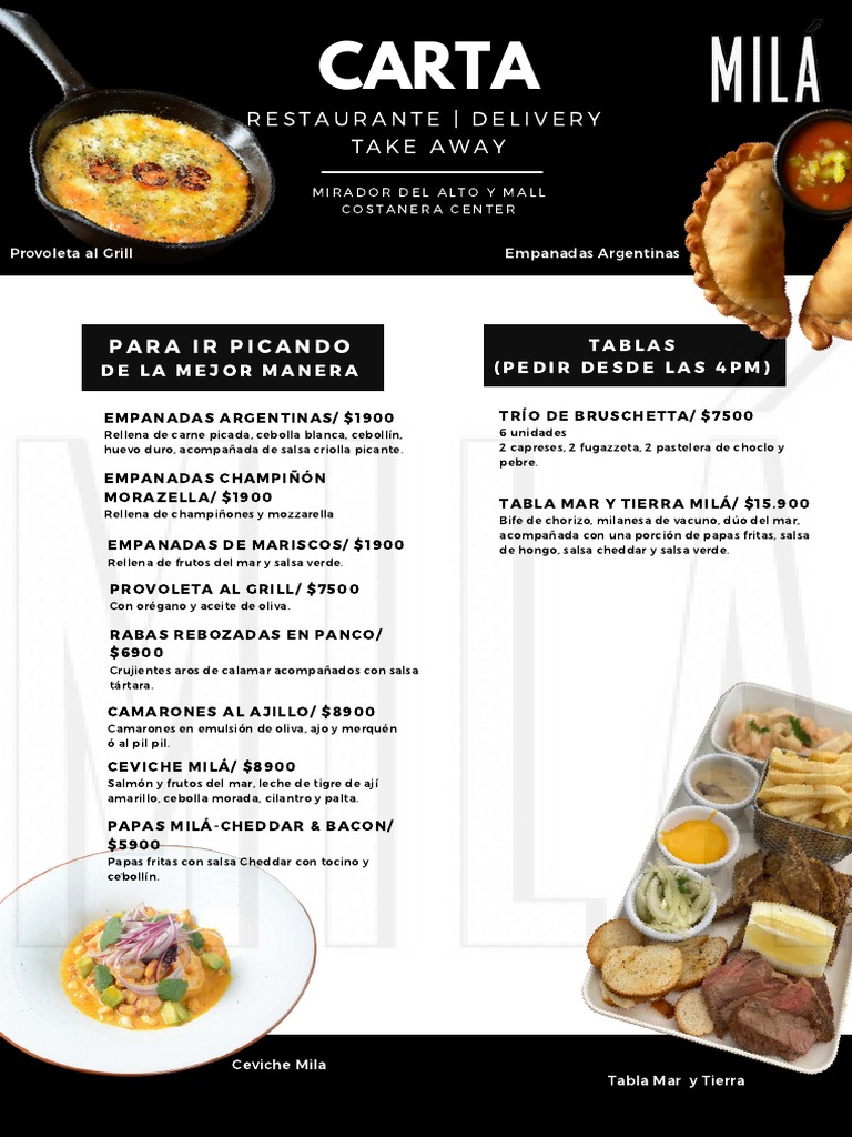 Menú del Restaurante Milá | PDF | Cocina italiana | Salsa